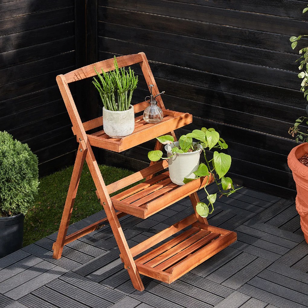 Stupňovitý stojan na květiny 79x56x59cm 3 stupně akácie certifikace FSC®
