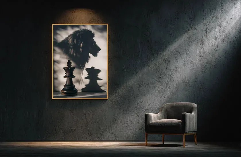 Královský tah - obraz - Síla lva a strategie šachu 26 - 70 x 100 cm - 1 149 Kč