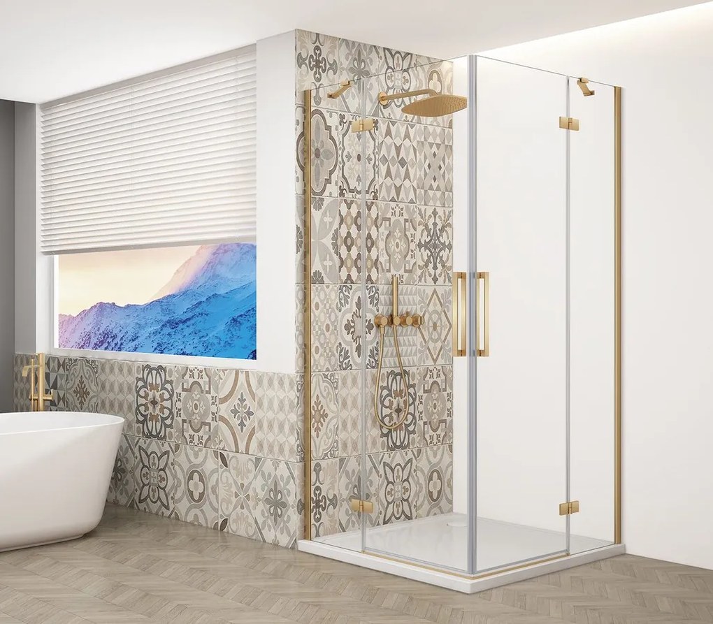 Gelco Trinity Gold Matt čtvercový sprchový kout 100 x 100 x 200 cm otevírací zlatá sklo čiré GT2210-10C-G