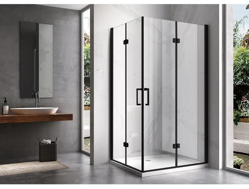 BPS-koupelny Obdélníkový sprchový kout HYD-OK12B 100x80 černý/transparent + vanička HYD-OSV-ST03A černá