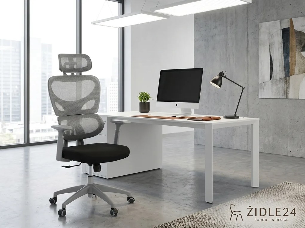 Ergonomická kancelářská židle RENEE - šedá síťovina / černá látka
