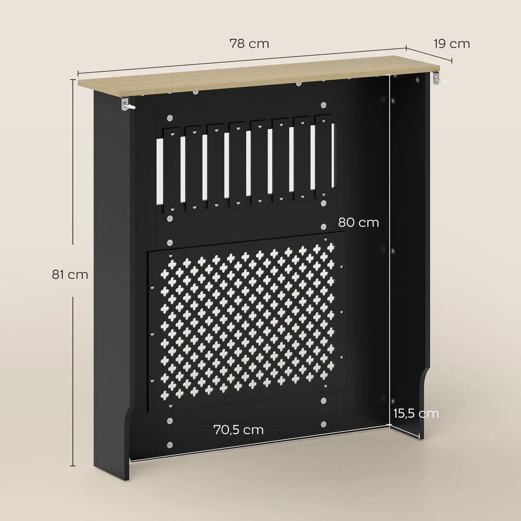 HOMCOM kryt radiátoru 78 x 19 x 81 cm, kryt radiátoru, moderní lamelový a voštinový design, černá