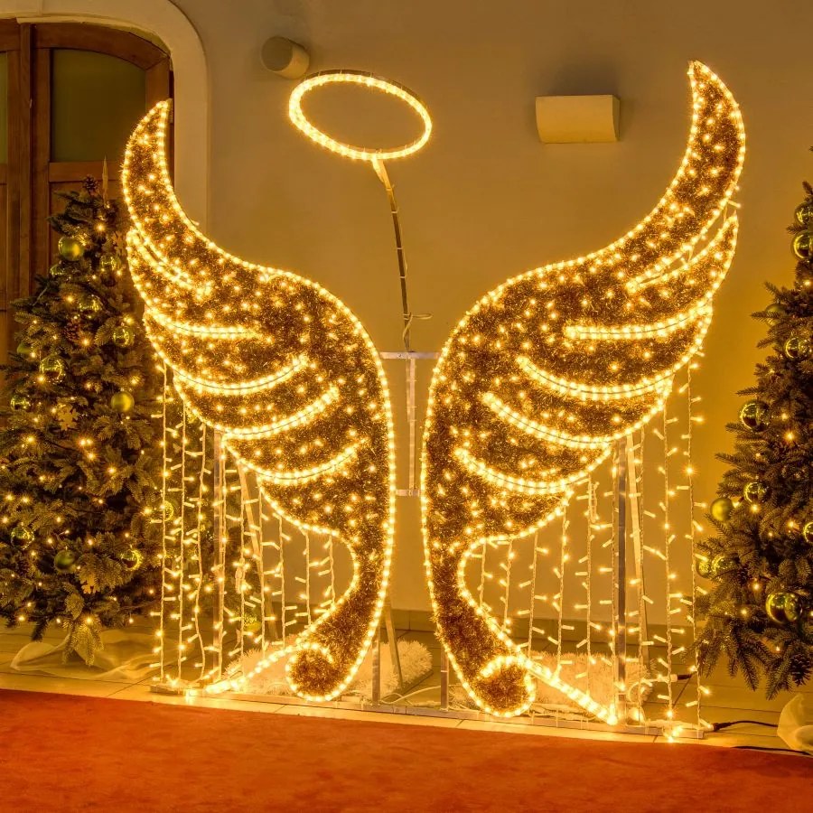 Easy Fix LED světelný závěs venkovní, 100 × 150 cm, teple bílá, 150 diod, bílý kabel, IP67, prodlužovací