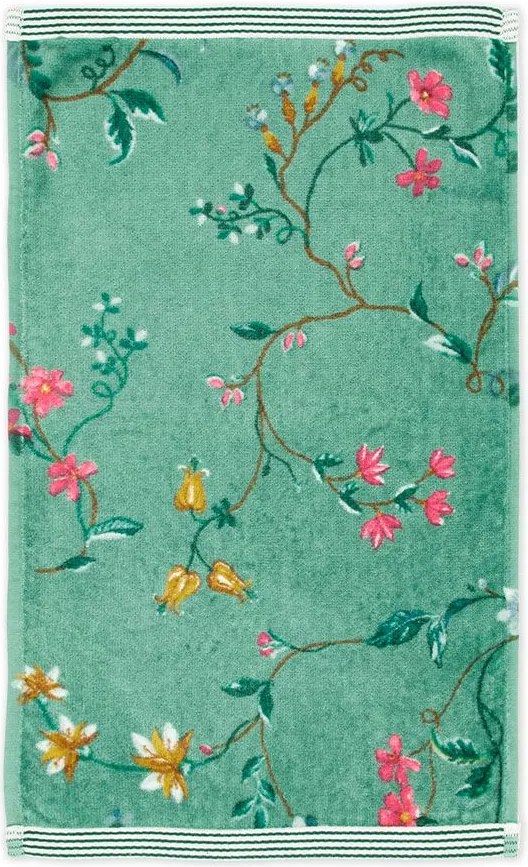 Pip Studio ručníky z bavlněného froté Les Fleurs, zelené (Luxusní ručníky z bavlněného froté v designu Les Fleurs v zelené barvě)