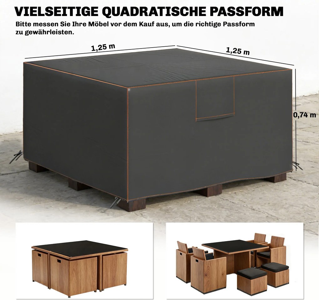 Ochranný kryt na zahradní nábytek Zimní nepromokavý kryt Anti-UV plachta 420D Oxford tkanina 125x125x74cm černá