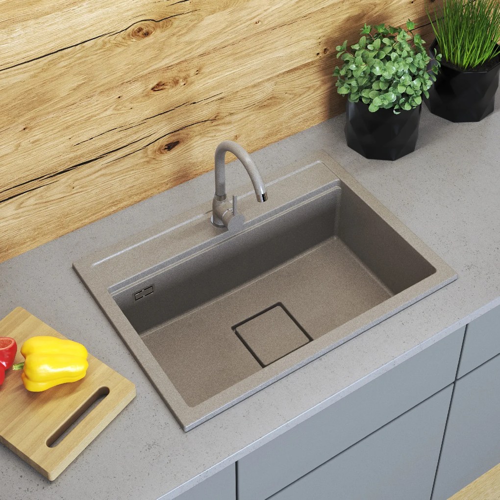 Gamma Quadro 7050, 1-komorový granitový dřez 700x500x220 mm, béžová, GMA-ZLE000235
