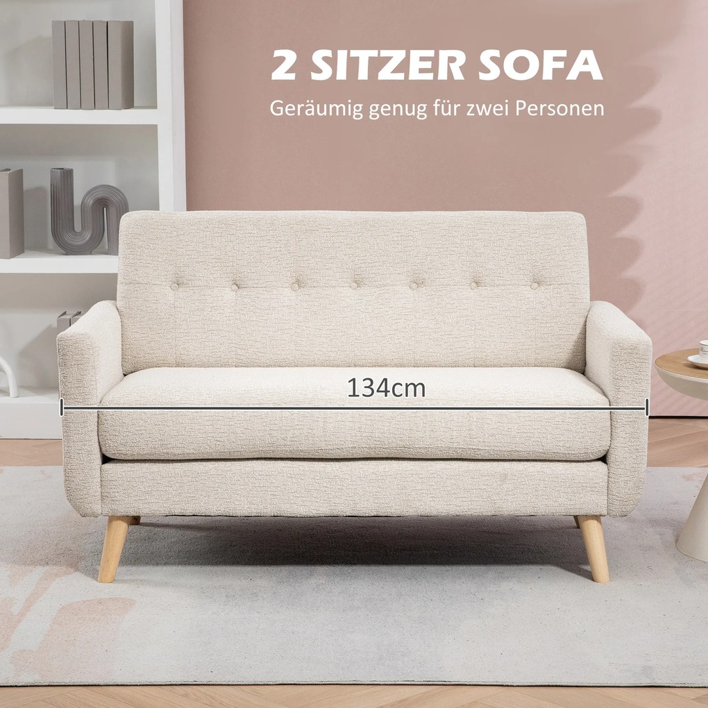 Kuchyňská pohovka HOMCOM 2místná béžová 134Š x 71D x 82V cm se silnými sedáky a opěradly, pružinové jádro, dřevěné nohy a protiskluzové nožky, sameto…