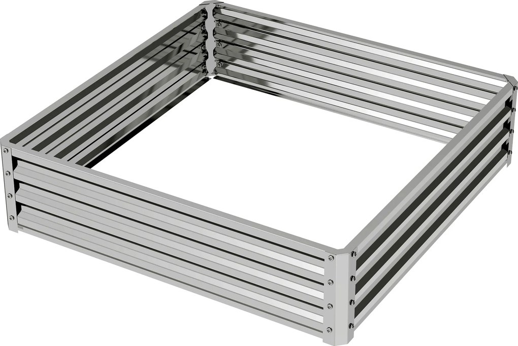 Zvýšený zahradní záhon Outsunny, květinový box, zeleninový záhon, herbář pro zahradu, terasu, balkon, ocel, stříbrný, 120 x 120 x 30 cm | Aosom