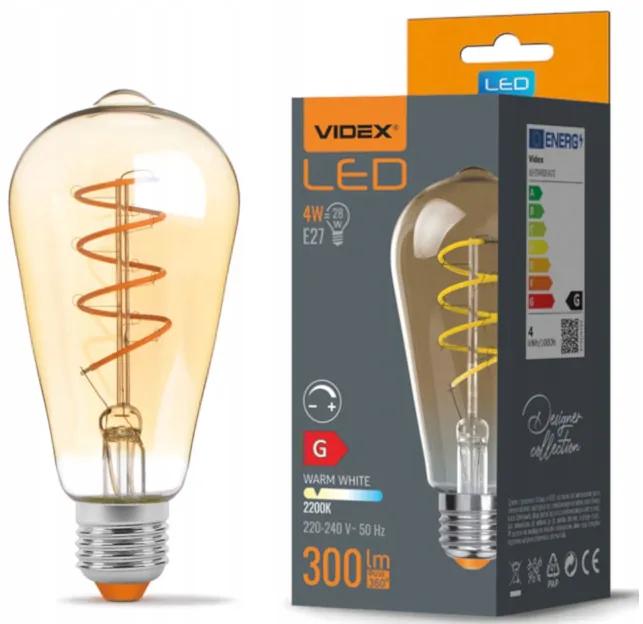VIDEX LED žárovka filament AMBER - E27 - 4W - ST64 - stmívatelná - teplá bílá
