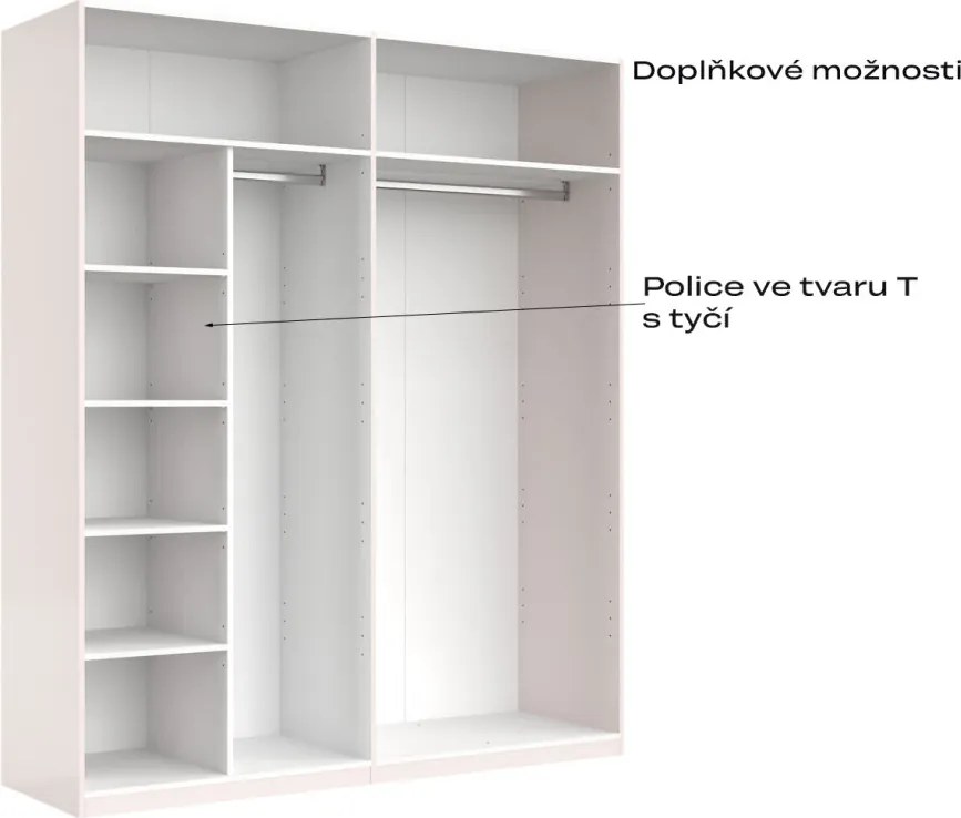 Skříň 4D (se zrcadly), série N, bílý lesk Luiza