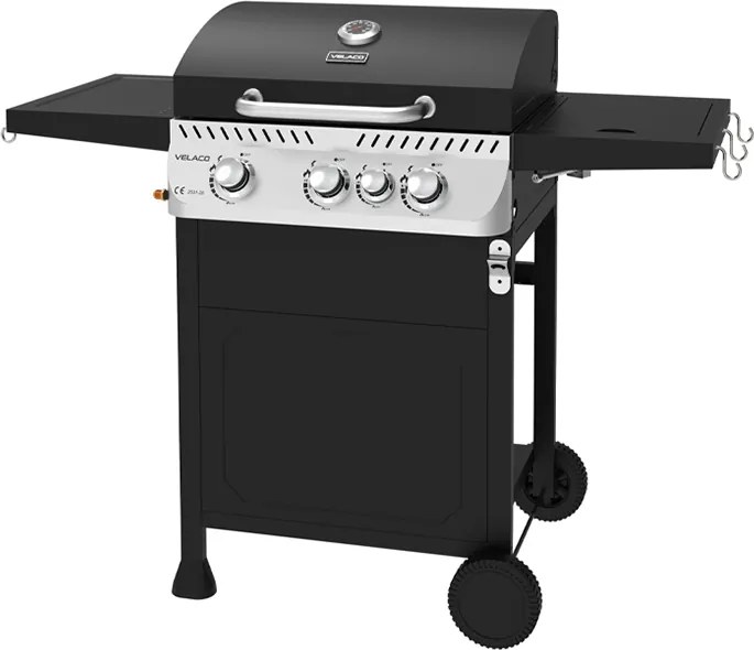 Velaco Plynový BBQ gril s boční plotýnkou, poličkou a krycí plachtou - APOLLO-B, 3+1 hořák