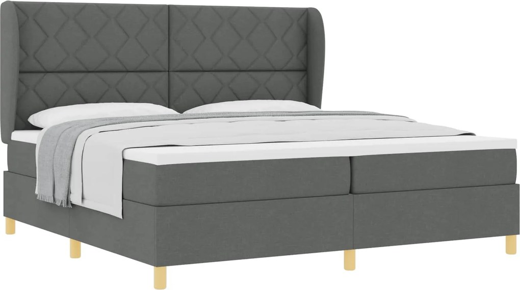 Postel s boxspringem s čelo Tmavě šedá 200 x 200 cm textil 3340838