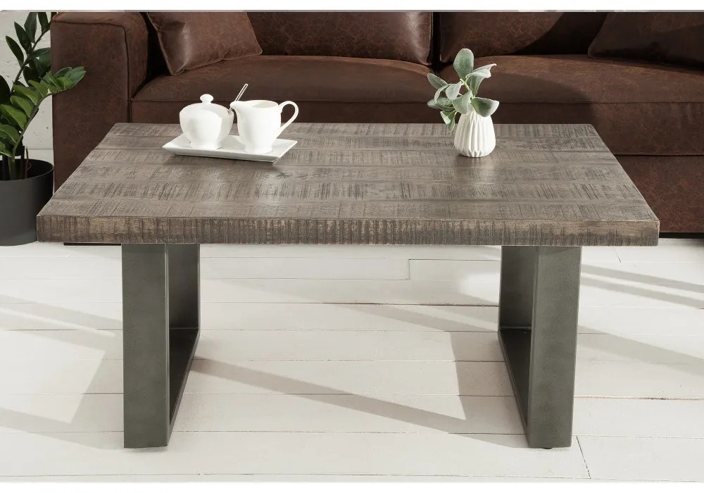 Massive home | Konferenční stolek IRON CRAFT 100 CM GREY masiv mango
