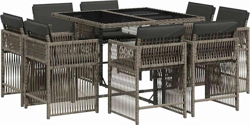 9dílný zahradní jídelní set s poduškami šedý polyratan 3211736