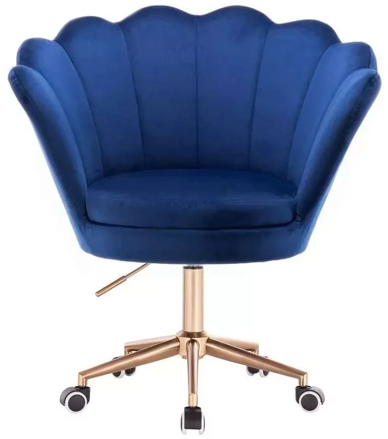 LuxuryForm DESIGN Otočné křeslo FREY VELUR na zlaté podstavě s kolečky - modré