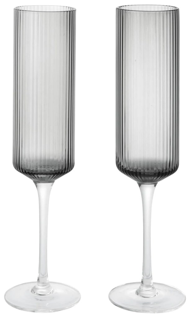 Ferm Living Sklenice Ripple Champagne Smoked Grey – set 2 ks, šedá barva, sklo, 150 ml