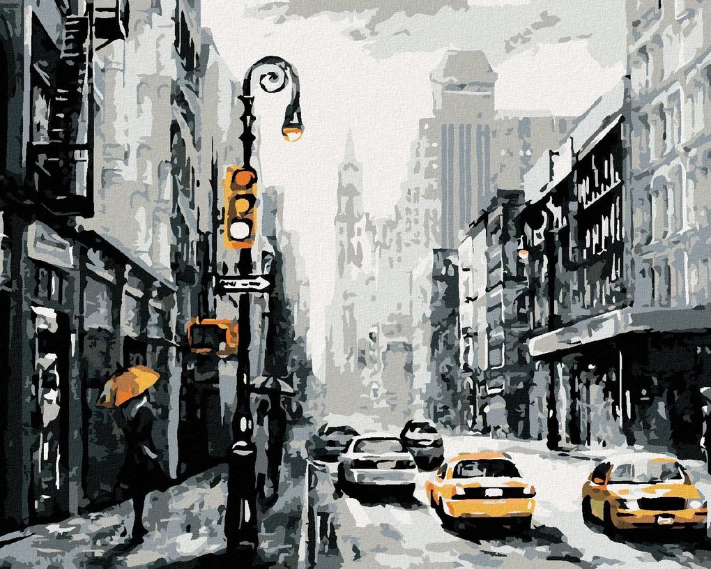Malování podle čísel ulice v new yorku a taxíky, 40x50 cm, vypnuté plátno na rám