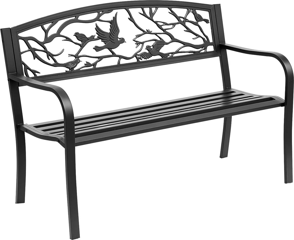 Outsunny Lavice pro 3 osoby do zahrady, venkovský styl pro balkon, terasu, patio 127 x 60 x 85 cm, robustní antikorozní epoxidově natřený kov, černá |