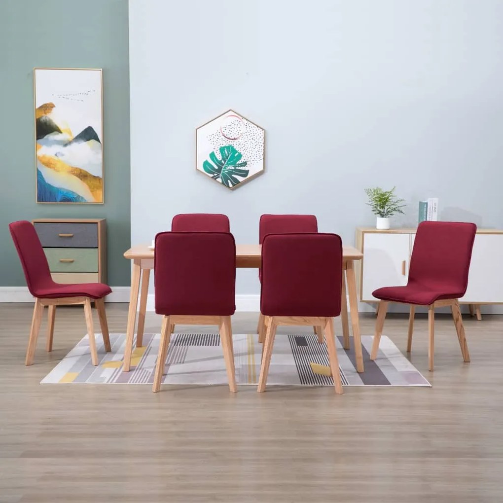 276929 vidaXL Jídelní židle 6 ks červené textil a masivní dubové dřevo