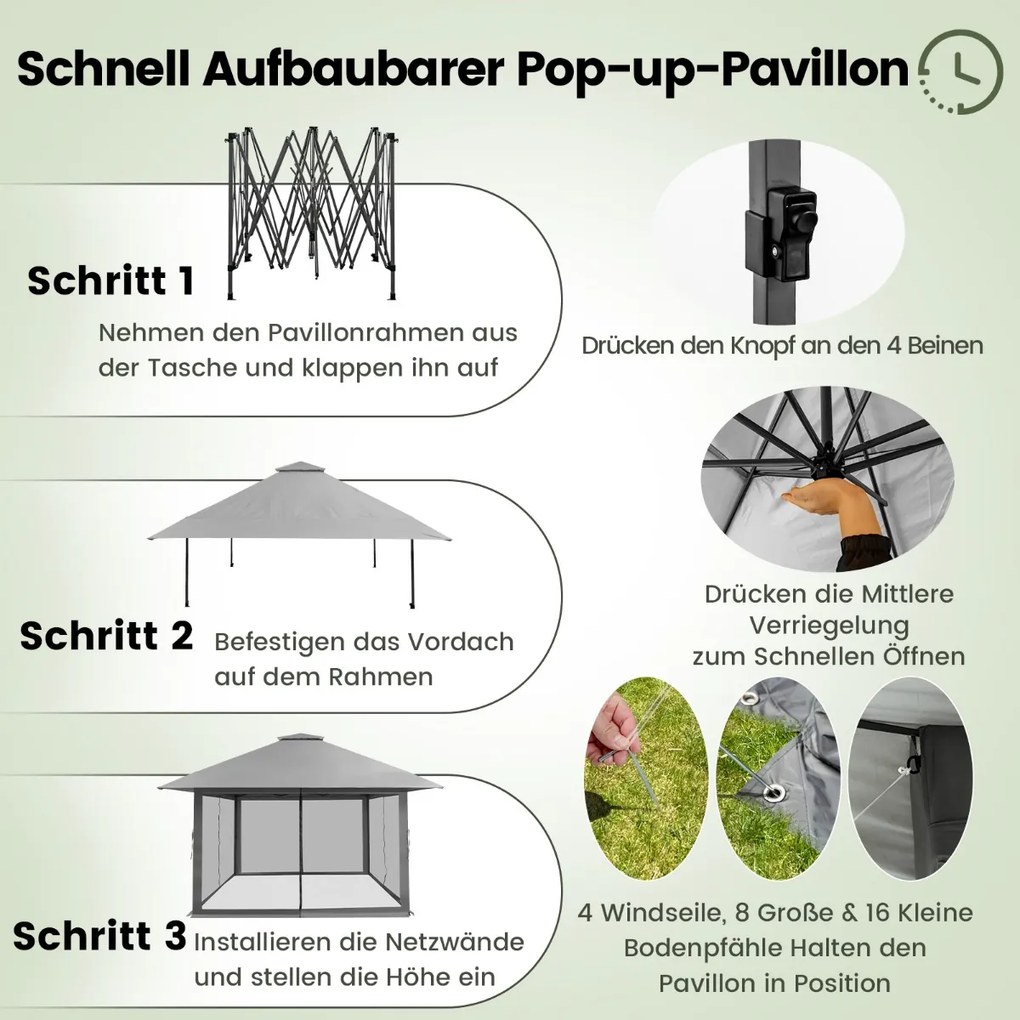 Costway Zahradní altán s bočními stěnami z pletiva UV ochrana 50+ – 4 × 4 m