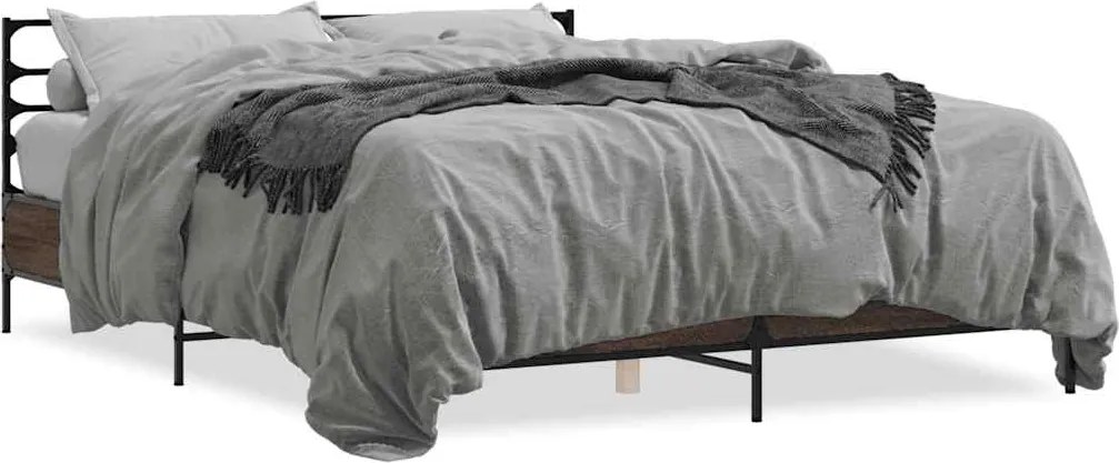 Rám postele hnědý dub 150 x 200 cm kompozitní dřevo a kov 3280051