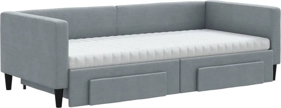 Válenda s přistýlkou a zásuvkami světle šedá 90 x 190 cm textil 3196642