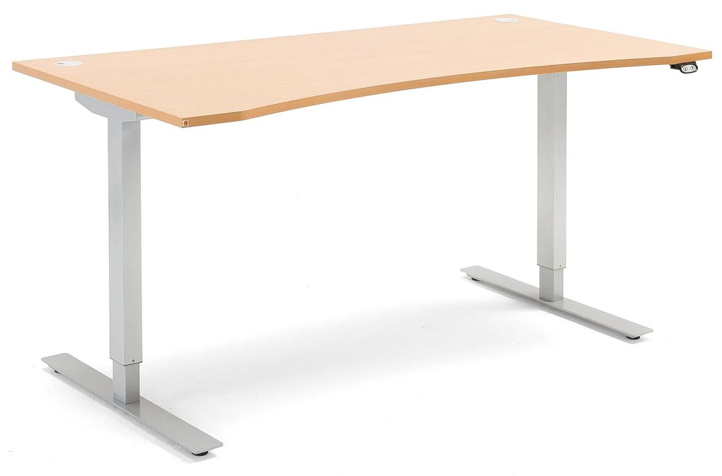 AJ Produkty Výškově nastavitelný stůl Flexus, vykrojený, 1600x800 mm, buk