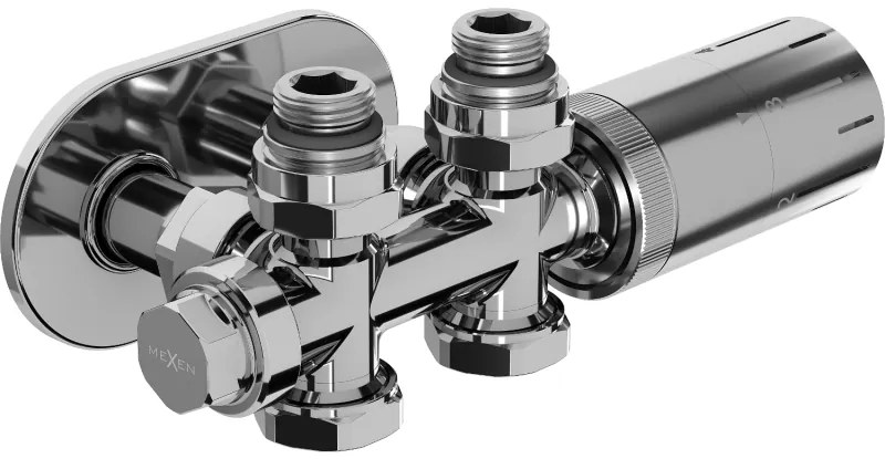 Mexen Duplex G05, úhlový/přímý termostatický set s kulatým krytem R, DN50, chromová, W908-958-905-01
