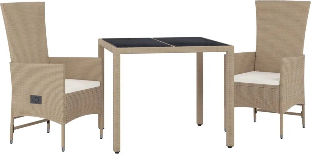 3dílný zahradní jídelní set s poduškami béžový polyratan 3157567