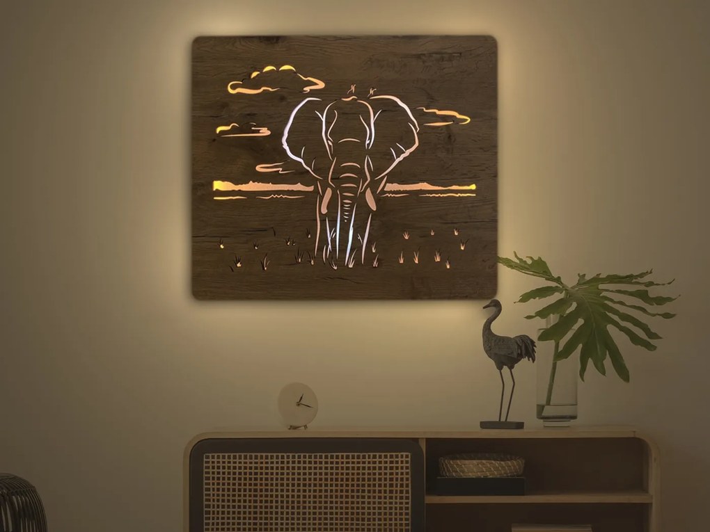 Li-Go "Slon" světelný obraz 230V 65x55cm provedení povrchu: dub světlý
