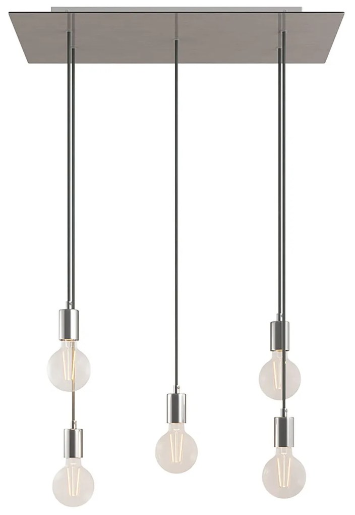 creative cables Závěsná lampa s 5 světly, s obdélníkovým XXL baldachýnem Rose-one, textilním kabelem a kovovými komponenty Barva: Hladký ocelový dibond