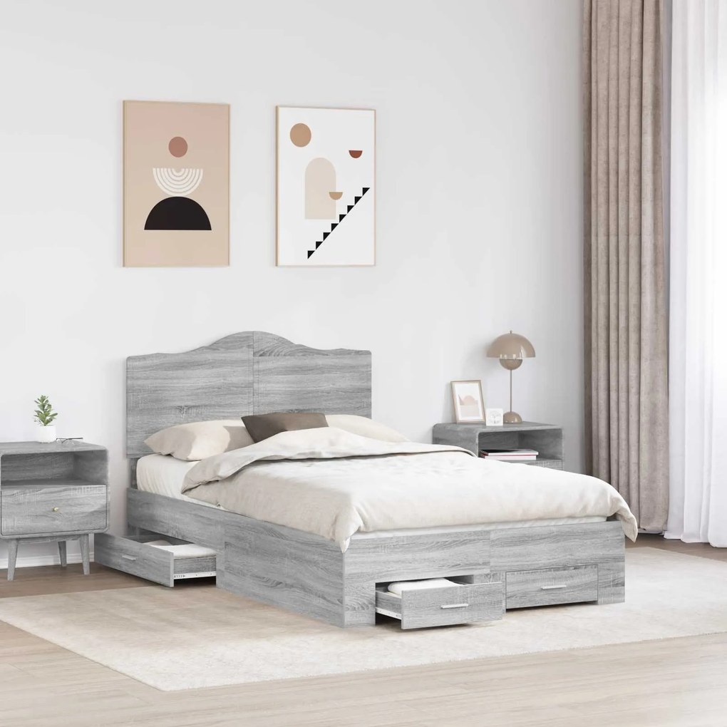 Rám postele s čelo Šedá Sonoma 135 x 190 cm Kompozitní dřevo 3413617