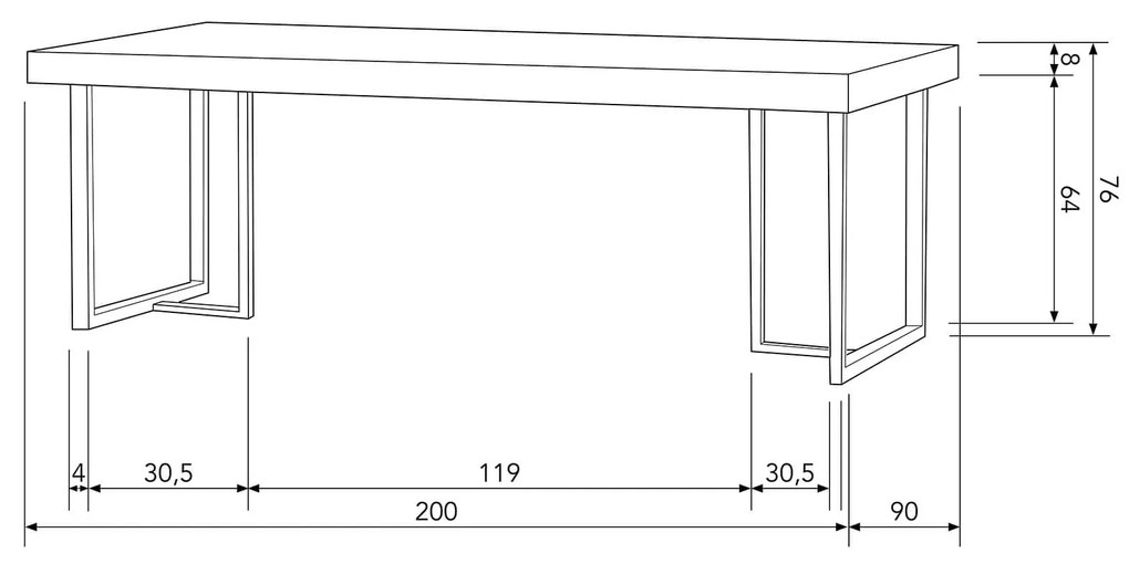 Jídelní stůl manero 200 x 90 cm tmavě hnědý MUZZA