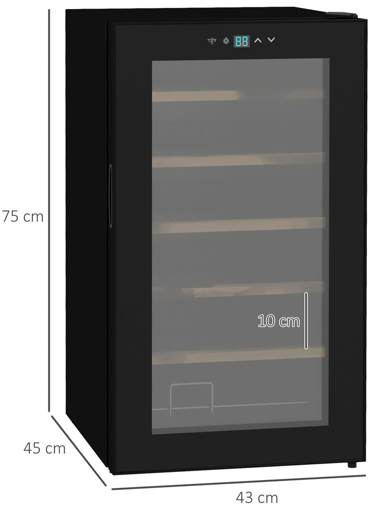 HOMCOM Chladnička na víno, 65 l, 5-20°C, Chladnička na nápoje pro 24 lahví, Chladnička na lahve, Chladnička na víno s vnitřním osvětlením, Black| Aos…