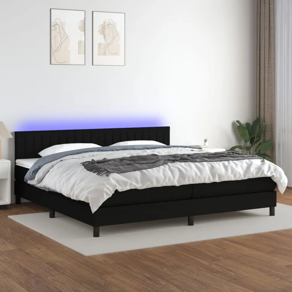 Box spring postel s matrací a LED černá 200x200 cm textil