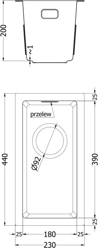 Mexen Trixo dřez nerezový 1-komorový 230 x 440 mm, inox HC - 6411221000-01HC