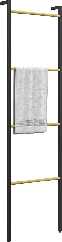 HOMCOM Stojan na ručníky 49 x 167,5 cm s 4 tyčemi, úsporný, ideální na koupelnové ručníky, oblečení, deky, noviny, ocel, černá | Aosom