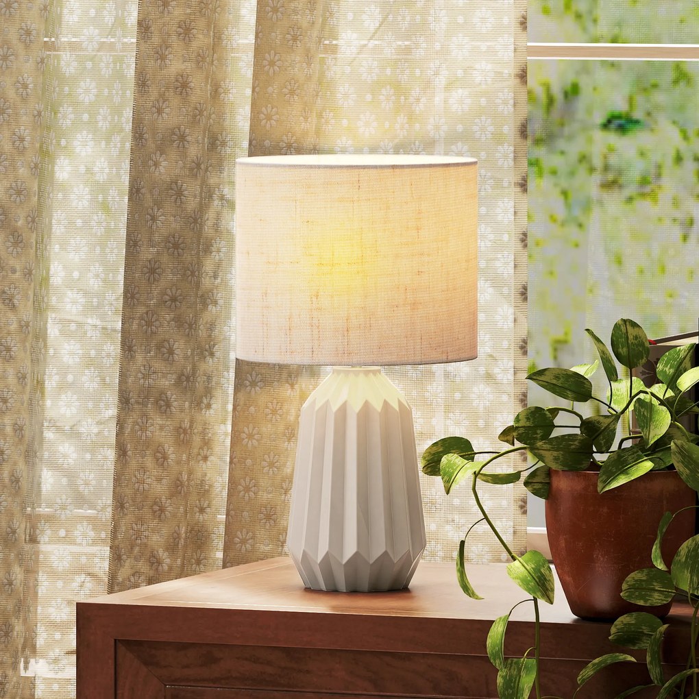 HOMCOM Stolní lampa, lampička na stůl, noční lampička s lněným stínidlem, kolébkový spínač, lampička na psací stůl, 22 x 39 cm, béžová