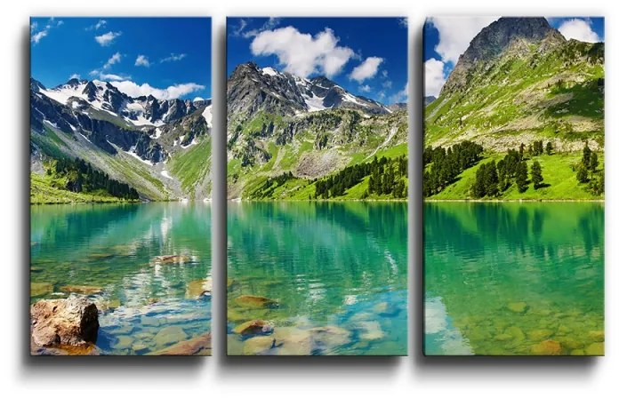 3- dílný obraz 120x80 - Hory u jezera 2 - Sablo.cz
