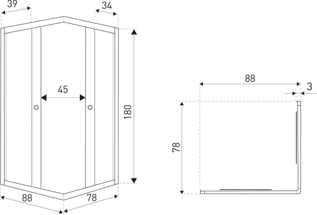 Novoterm Obdélníkový sprchový kout NV-Olga SQ BL 90x80, černý/transparent - bez vaničky