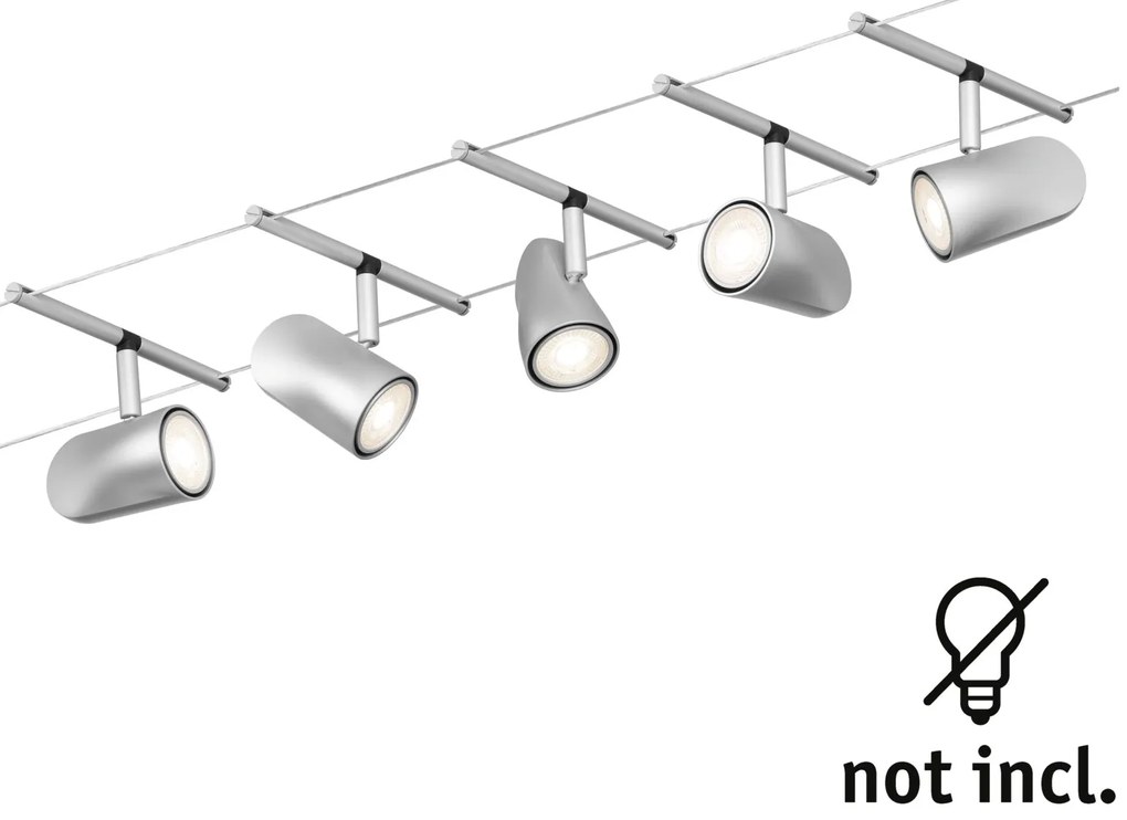 Paulmann 94465 CorDuo Cup Basic, matně chromový lankový systém, 5x max 10W LED 12V, 500cm