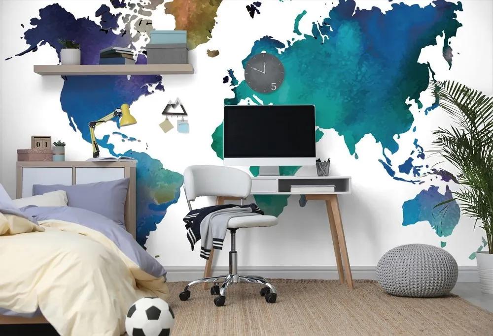Samolepící tapeta barevná mapa světa v akvarelovém provedení - 225x150 cm