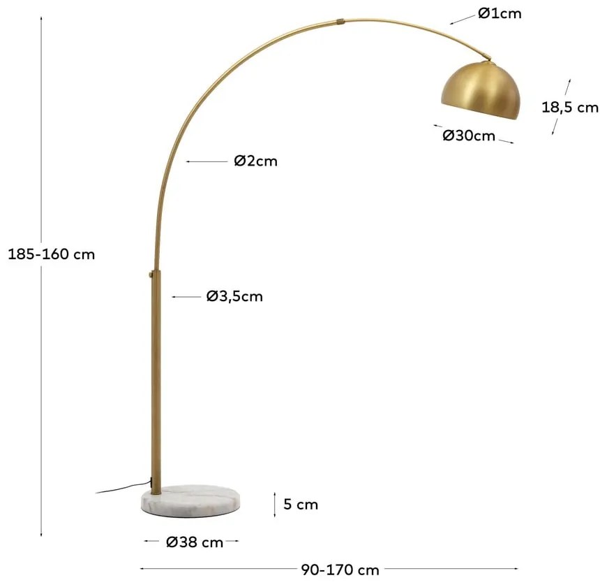 Stojací lampa ve zlaté barvě s kovovým stínidlem (výška 160 cm) Madali – Kave Home