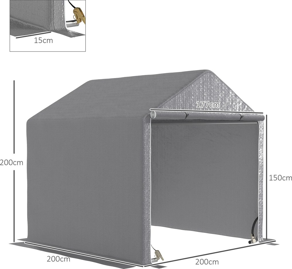 Outsunny Zahradní Kůlna 2 x 2 x 2 m Exteriérový Přístřešek na Kolo s Pozinkovaným Ocelovým Rámem, Vodotěsný a UV-Odolný, Úložný Stan pro Kolo, Motocyk