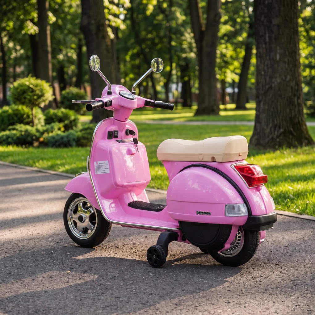 AIYAPLAY dětská elektrická Vespa PX150, Li-ion baterie, růžová