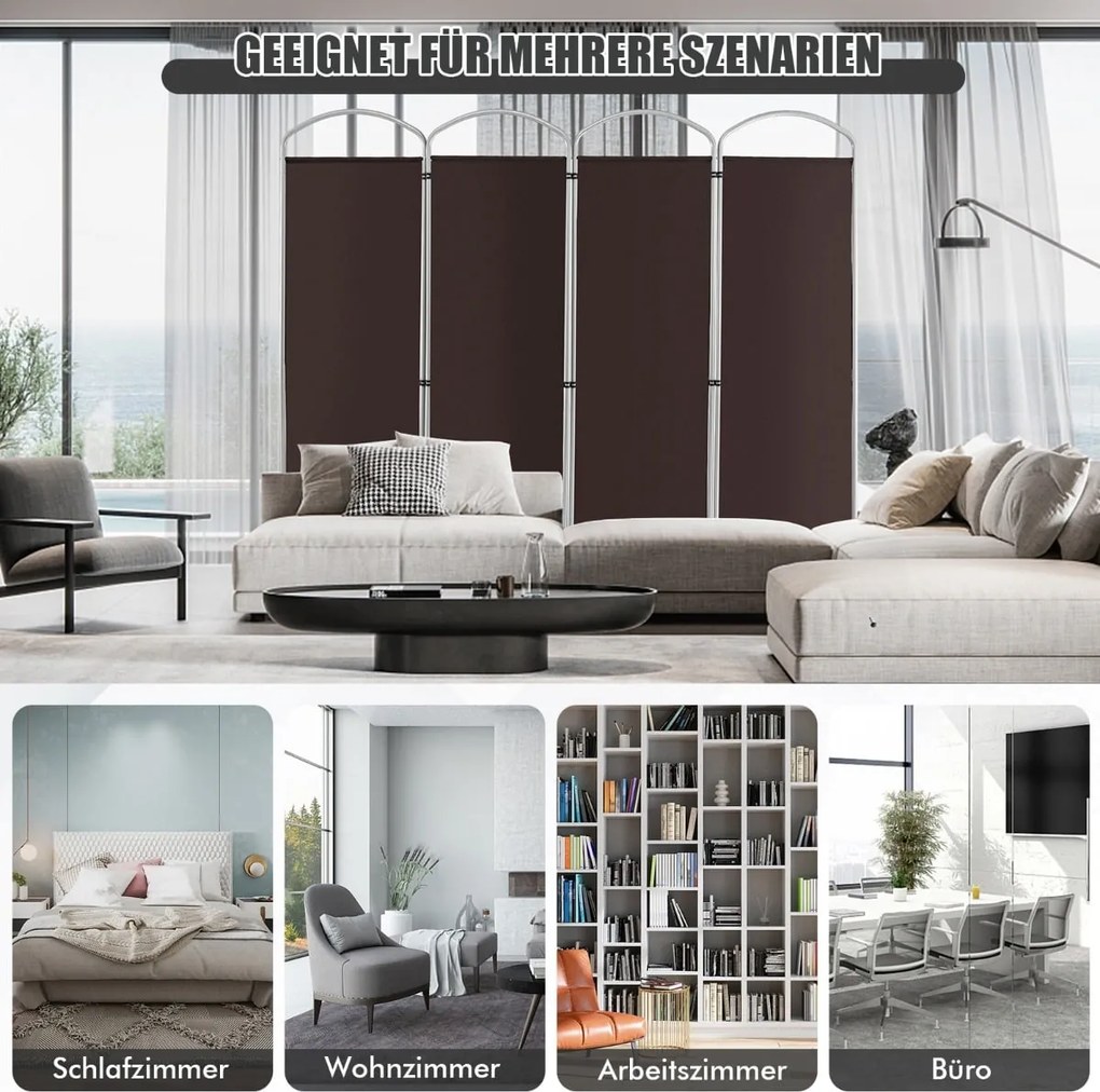 Costway Skládací 4panelový rozdělovač pro domácnost 221 x 51 x 188