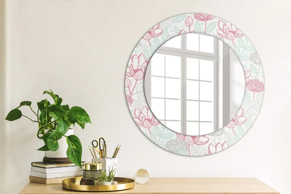 Kulaté zrcadlo s dekorem Květiny fi 50 cm
