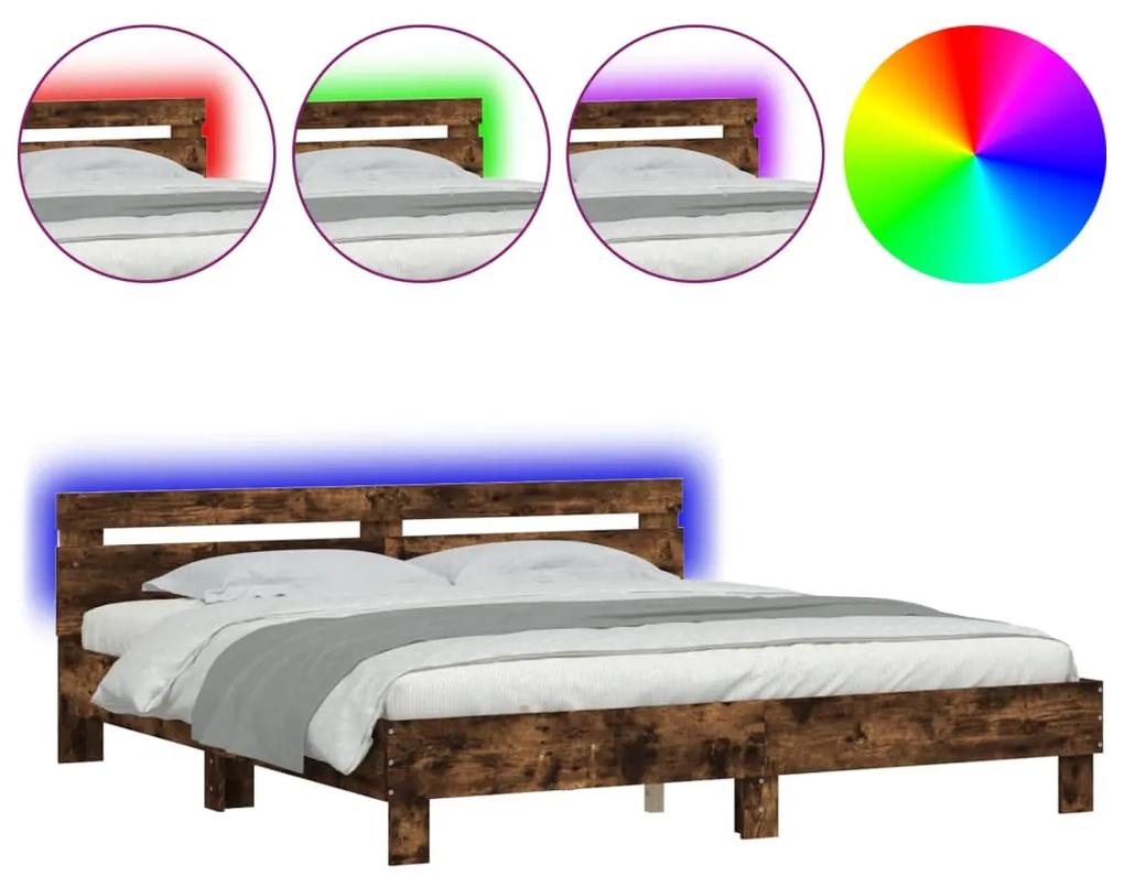 Rám postele s čelem a LED osvětlením kouřový dub 180 x 200 cm,  3207529