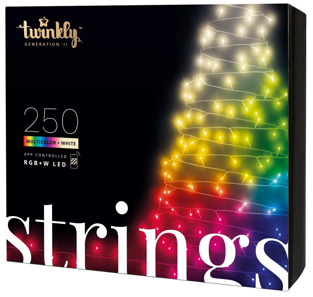 Twinkly Chytrý LED světelný řetěz Twinkly Strings Multicolor + White - 250 žárovek, černá barva, multi barva, plast