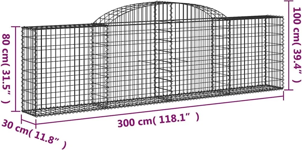 Klenuté gabionové koše 7 ks 300x30x80/100 cm pozinkované železo 3146508